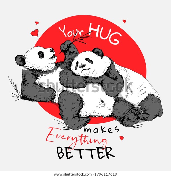 Two Pandas Hugging Resting Funny Pose Stock Vector (Royalty Free ...