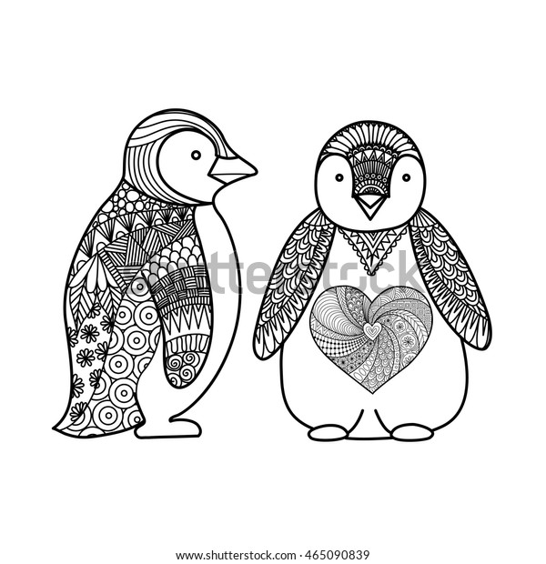 Two Penguins Line Art Design Coloring Stock Vector (Royalty Free) 465090839