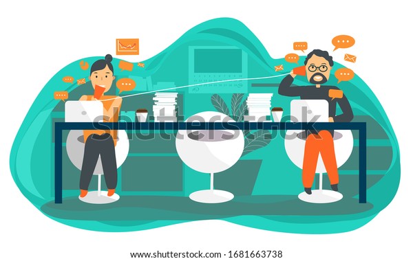 Two People Characters Cartoon Working Office Stock Vector (Royalty Free ...