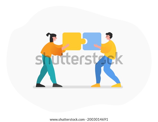 Two People Combine Big Puzzle Pieces Stock Vector (Royalty Free ...