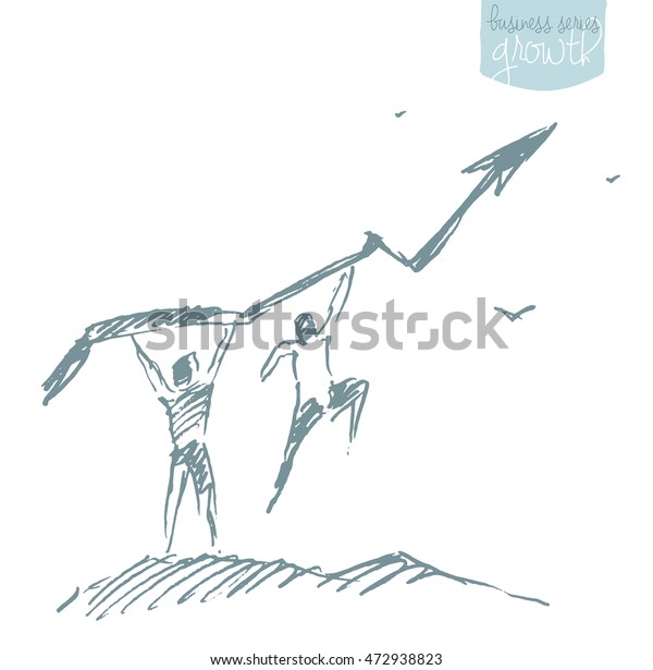 Two People Holding Uprising Arrow Progress: Stock-Vektorgrafik ...