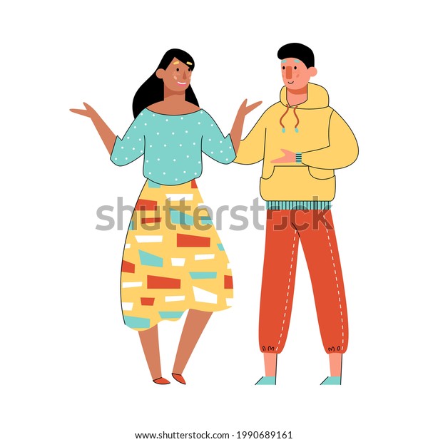 Two People Talking Happy Cartoon Couple Stock Vector (Royalty Free ...