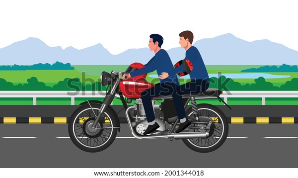 Two People Without Helmet Riding Motor: stockvector (rechtenvrij ...