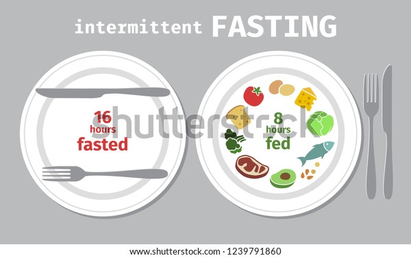 Two Plates Symbolizing Principle Intermittent Fasting Stock Vector ...