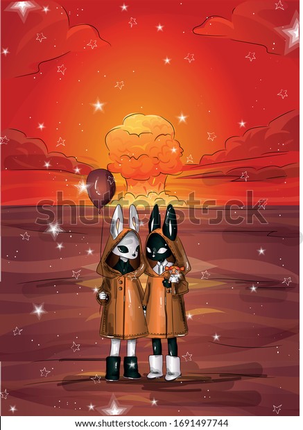 Two Rabbits Look Like People Eps Stock Vector (Royalty Free) 1691497744 ...