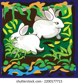 Two Rabbits Playing Garden Stock Vector (Royalty Free) 2200177713 ...
