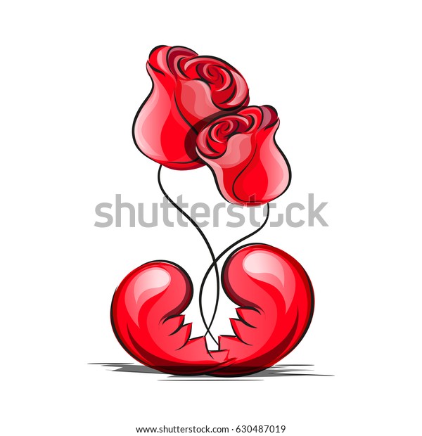Two Red Roses Broken Heart Vector: vector de stock (libre de regalías ...