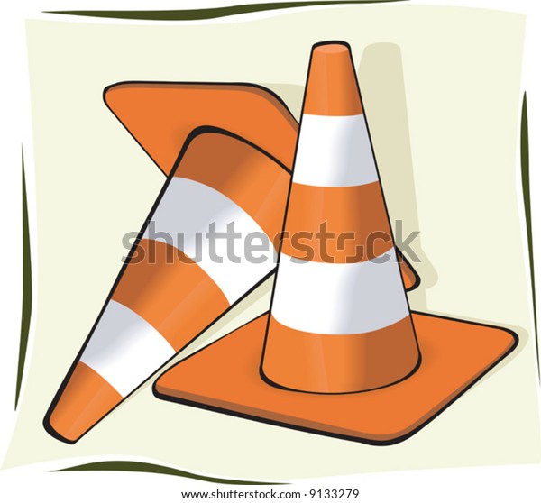 Two Road Divider Cones Painted Orange Stock Vector (Royalty Free) 9133279