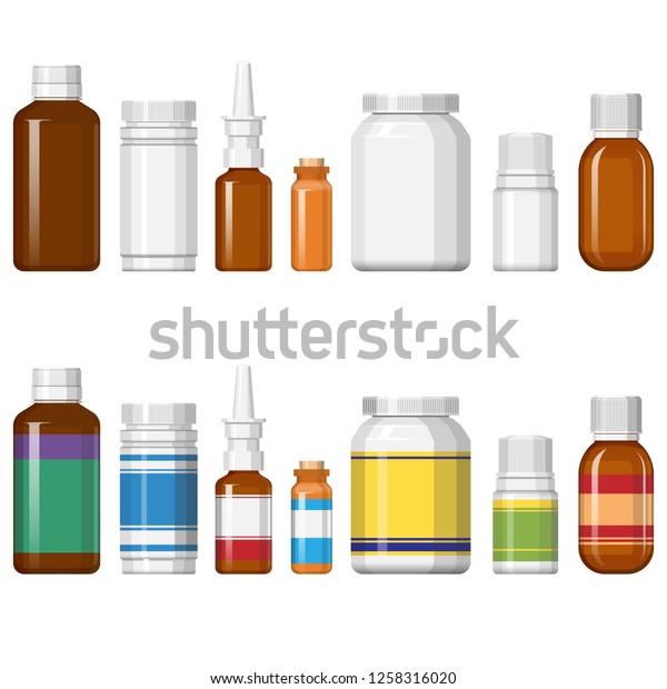 Two Sets Various Medicine Vial Row Stock Vector (Royalty Free) 1258316020