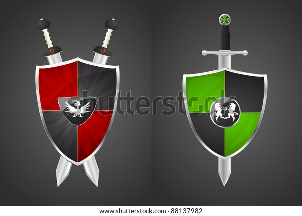 Two Shields Swords Vector Stock Vector (Royalty Free) 88137982 ...