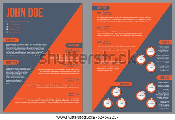 Two Sided Resume Curriculum Vitae Cv Stock Vector (Royalty Free) 524562217