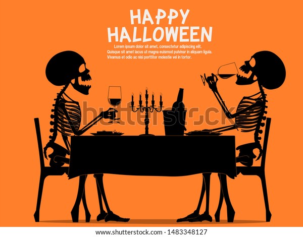 Two Skeletons Eating Dinner Halloween Night Stock Vector (Royalty Free ...