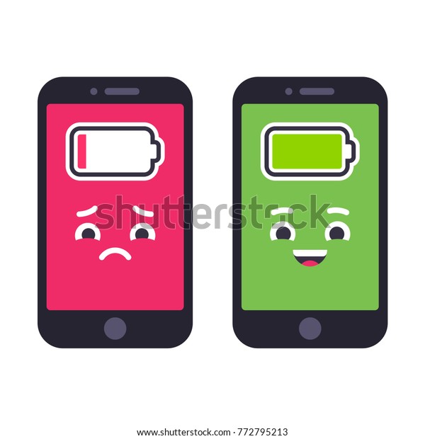 Two Smartphones Cute Cartoon Faces Sad Stock Vector (Royalty Free ...
