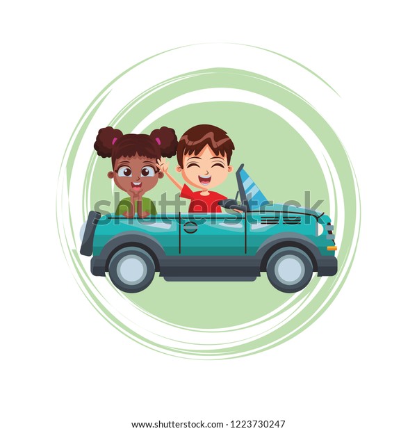 Two Smiling Kids Driving Car Cartoon Stock Vector (Royalty Free ...