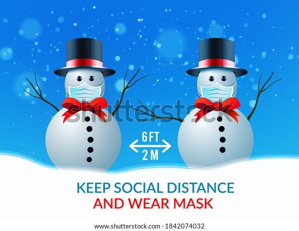 Two Snowmen Safe Distance Wearing Medical Stock Vector (Royalty Free ...
