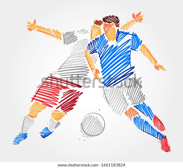 Two Soccer Players Fighting Over Ball Stock Vector (Royalty Free ...