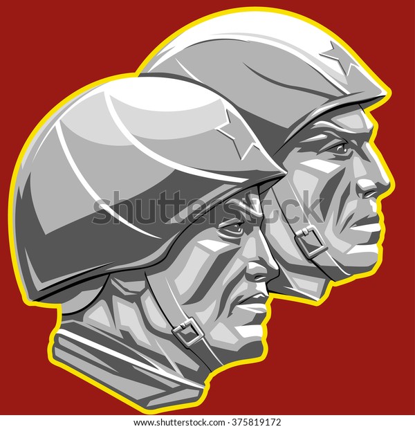 Two Soviet Soldiers Heads Stock Vector (Royalty Free) 375819172