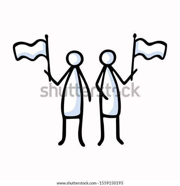 Two Stick Figure People Waving Flag: vector de stock (libre de regalías ...