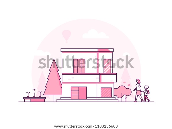 Two Storey Building Modern Thin Line Stock Vector (Royalty Free) 1183236688