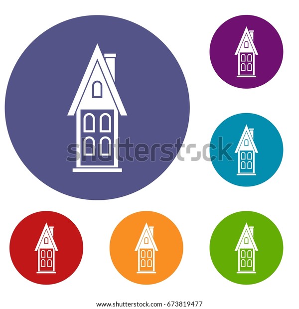 Two Storey House Attic Icons Set Stock Vector (Royalty Free) 673819477 ...