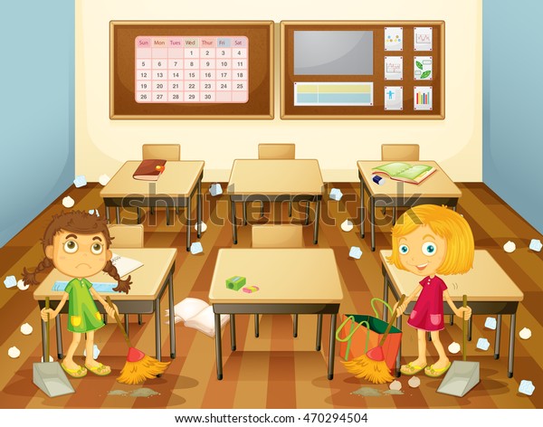 Two Students Cleaning Classroom Illustration Stock Vector (Royalty Free ...