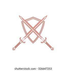 Two Swords Shield Red Outline Vector: เวกเตอร์สต็อก (ปลอดค่าลิขสิทธิ์ ...
