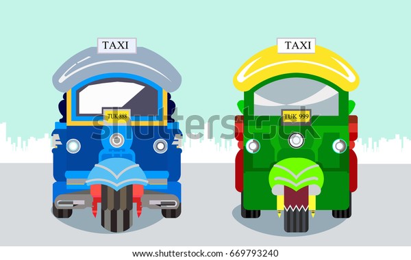 Two Taxis Front View Vector Illustration 스톡 벡터(로열티 프리) 669793240 ...