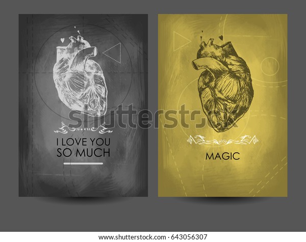 Two Templates Realistic Heart Old Paper Stock Vector (Royalty Free ...