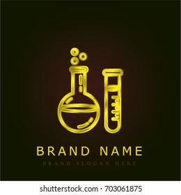 Two Test Tubes Golden Metallic Logo Stock Vector (Royalty Free ...