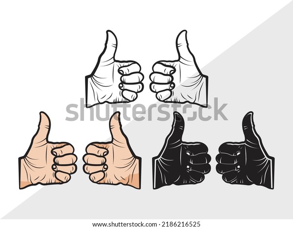 Vektor Stok Two Thumbs Svg Printable Vector Illustration (Tanpa Royalti ...