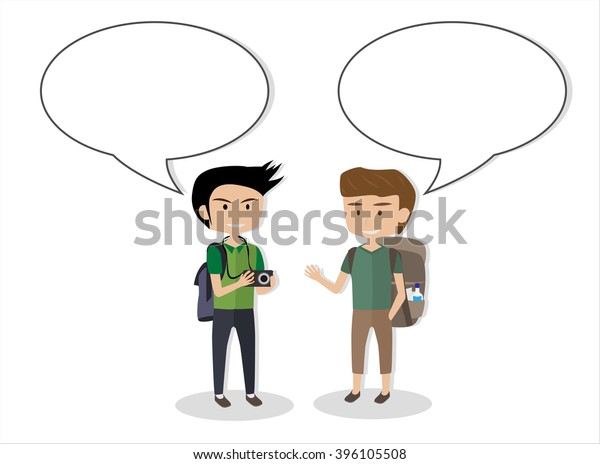 Two Travelers Speech Bubbles Cartoon Style Stock Vector (Royalty Free ...