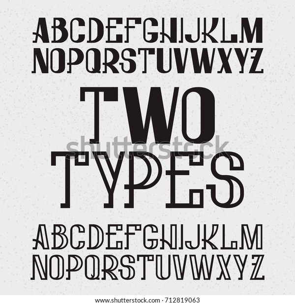 Two types of font - full and hollow. Black capital letters. Isolated ...