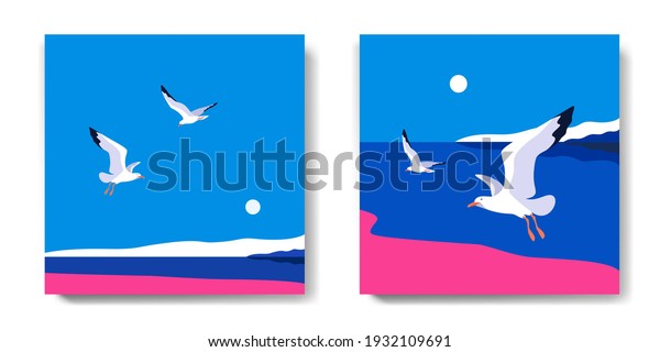 Two Variants Background Sea Landscape Gulls Stock Vector (Royalty Free ...