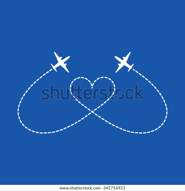 Two White Airplane Drawing Heart Blue Stock Vector (Royalty Free ...