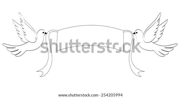 Two White Doves Holding Banner Ribbons : image vectorielle de stock ...