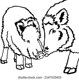 Two Wild Boars Silhouette Outline Stock Vector (Royalty Free ...