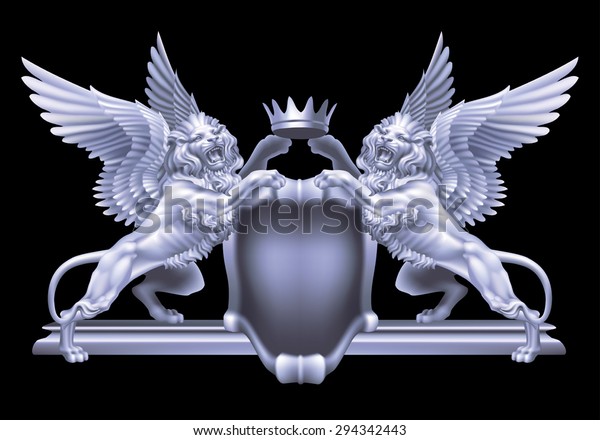 Two Winged Lion Heraldic Shield Crown Stock Vector (Royalty Free) 294342443