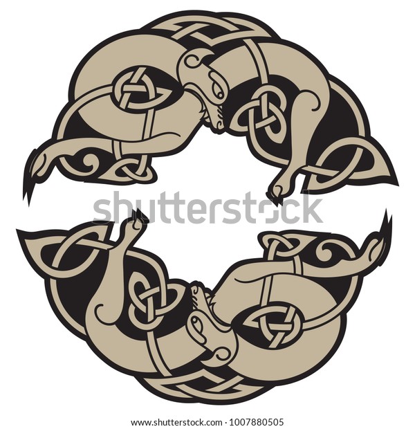 Two Wolves Odin Geri Freki Scandinavian Stock Vector (Royalty Free ...