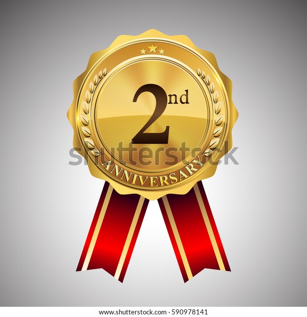 Two Years Anniversary Logotype Golden Badge Stock Vector (Royalty Free ...