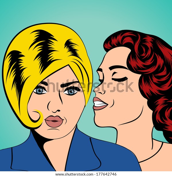 Two Young Girlfriends Talking Comic Art 스톡 벡터 로열티 프리 177642746