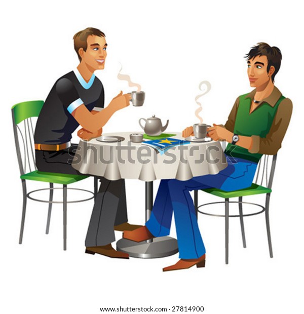Two Young Men Sit Cafe Stock Vector (Royalty Free) 27814900 | Shutterstock