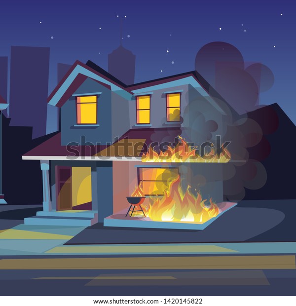 Twostorey House On Fire Vector Illustration Stock Vector (Royalty Free ...