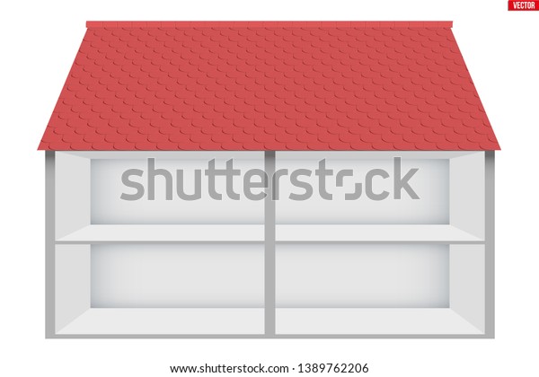 Two-storey house House in section. Sample empty house interior ...