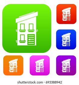 Twostorey House Set Icon Different Colors Stock Vector (Royalty Free ...