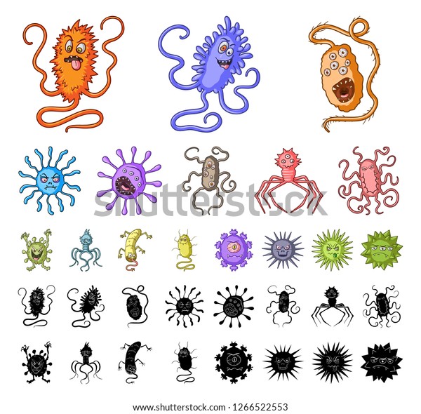 Types Funny Microbes Cartoon Black Icons Stock Vector (Royalty Free ...