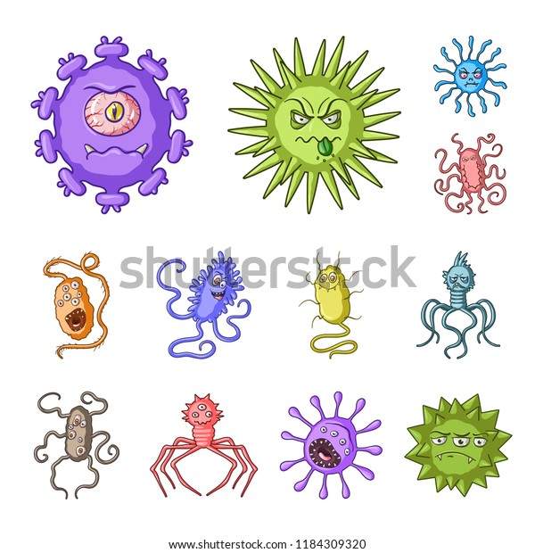 Types Funny Microbes Cartoon Icons Set: เวกเตอร์สต็อก (ปลอดค่าลิขสิทธิ์ ...
