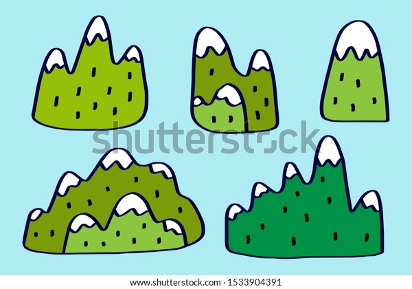 Types Hills Mountains Set Hand Drawn Stock Vector (Royalty Free ...