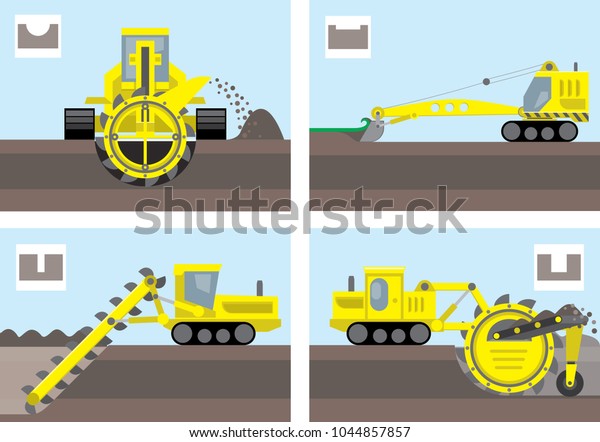 Types Machines Digging Ditches Trench Roads Stock Vector (Royalty Free ...
