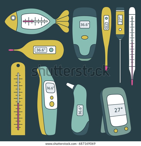 Types Thermometer Hand Drawn Collection Set Stock-vektor (royaltyfri ...