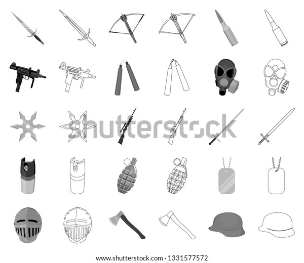 Types Weapons Monochromeoutline Icons Set Collection Stock Vector ...